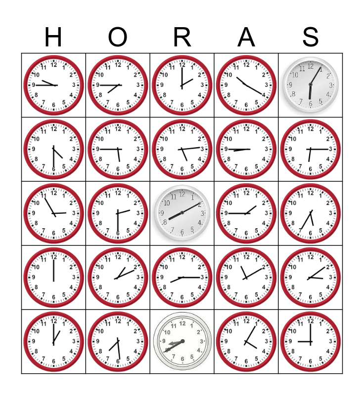 Horas - Que horas sao? Bingo Card