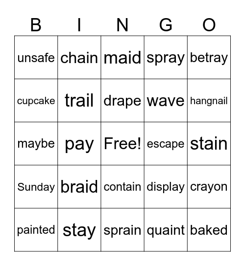 Long a Three Ways Bingo Card