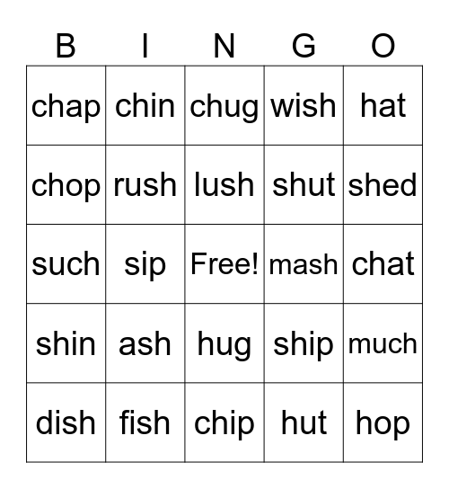 Sh vs. Ch Bingo Card