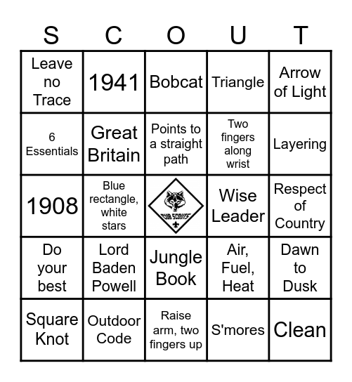 Scouting Bingo Card