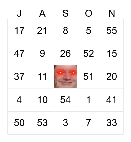 Number Bingo 1-55 Bingo Card