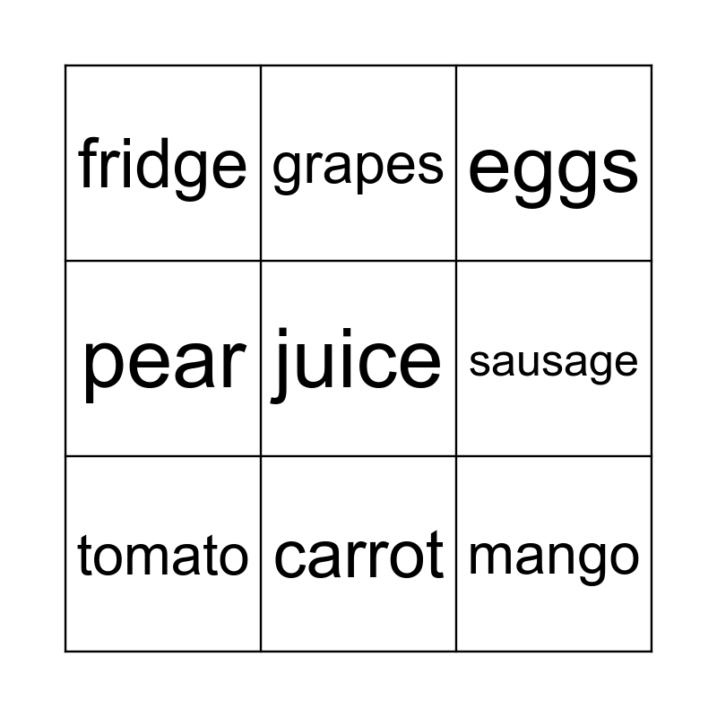 WHAT IS IN MY FRIDGE? Bingo Card