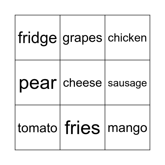 WHAT IS IN MY FRIDGE? Bingo Card