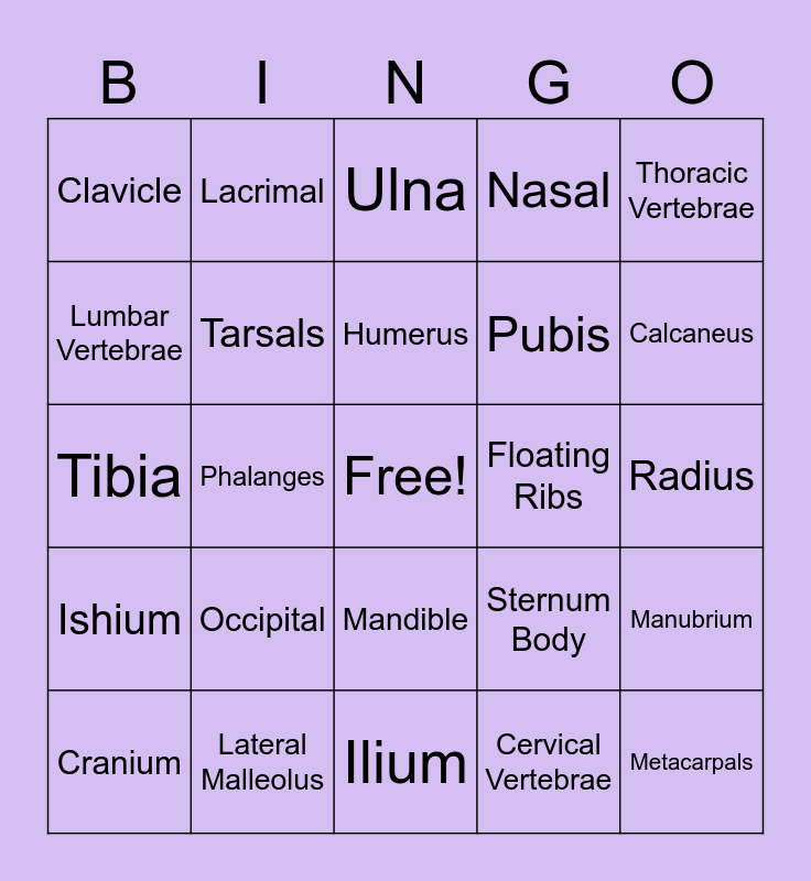 BONE BINGO Card
