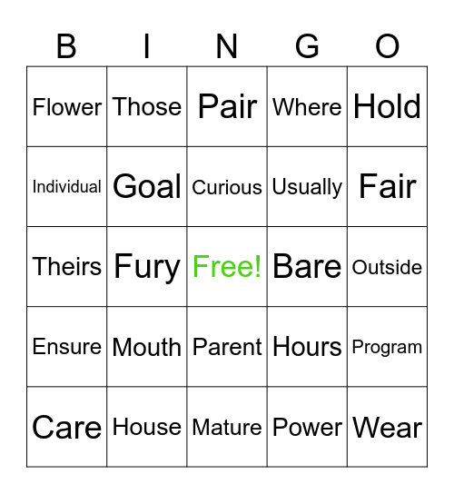 Diphthongs Bingo Card