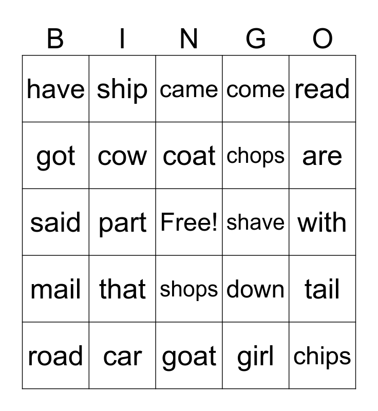 2nd Grade Reading Intervention Bingo Card
