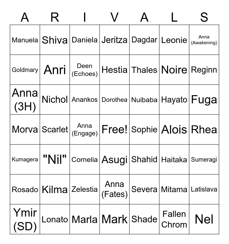FEH Bingo Card