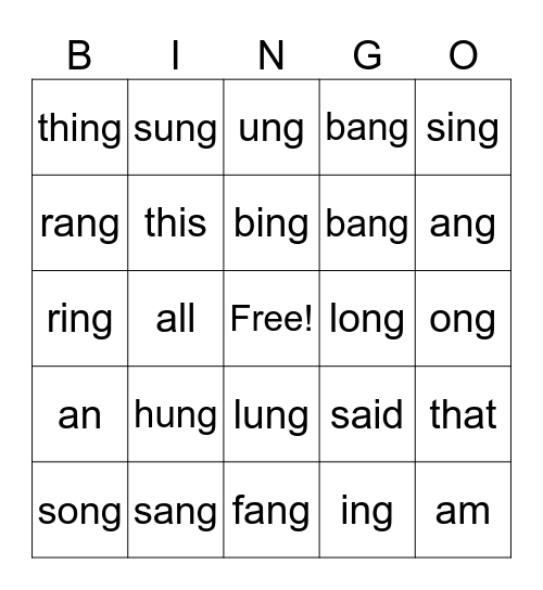 Wynn's Unit 7 Bingo Card