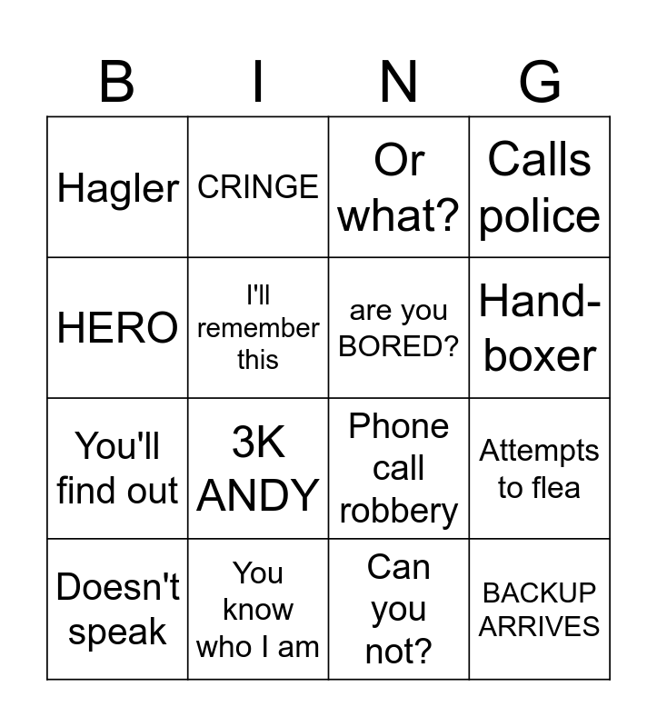 Robbery Bingo Card