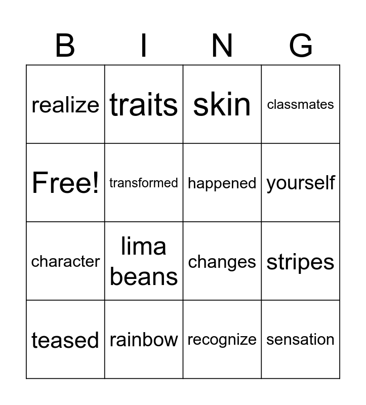 A Bad Case of the Stripes Bingo Card