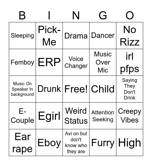 Drinking VRC Bingo Card