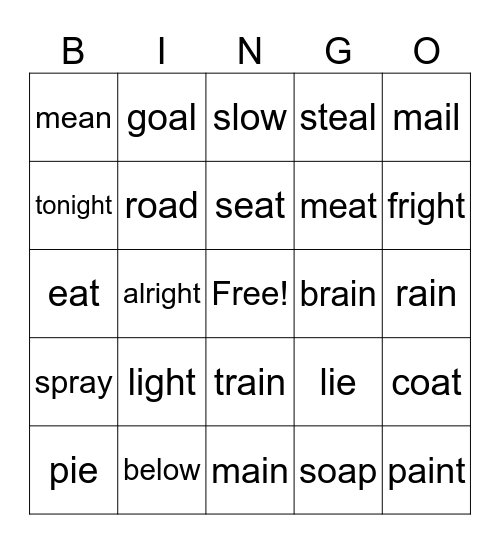 Long Vowel Bingo Card
