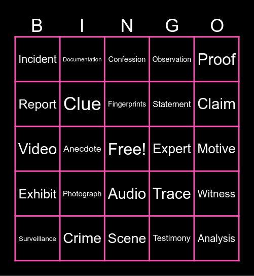 Bingo Word Quest Bingo Card