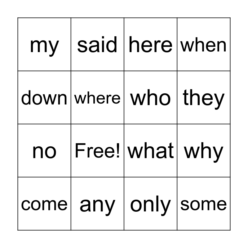 Random Tricky Words 1 - 42 Bingo Card