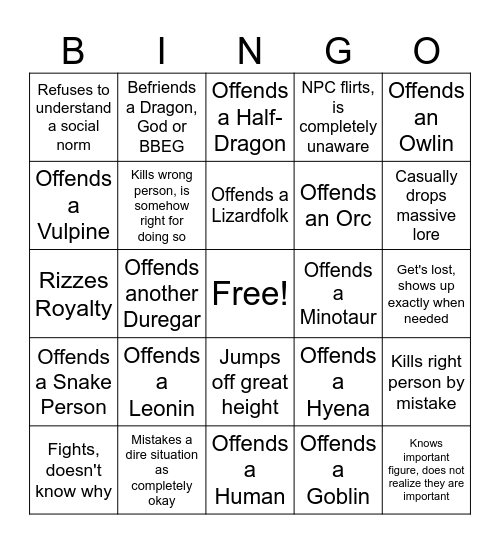 Untitled Bingo Card