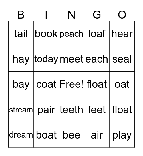 Vowel Pairs Bingo Card