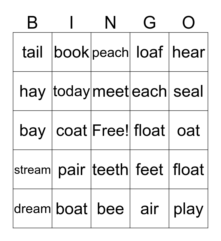 Vowel Pairs Bingo Card