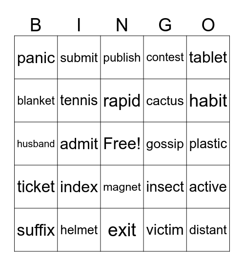 Lesson 65 B Bingo Card