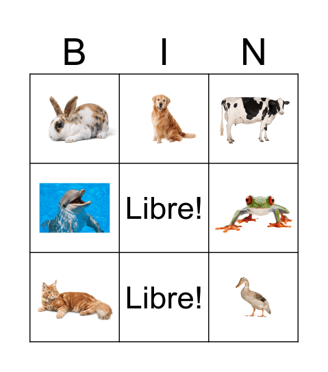 Animales en Español Bingo Card