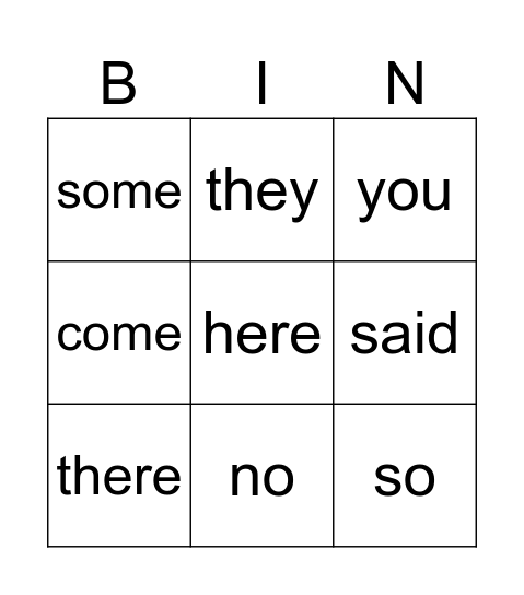 Yellow Tricky Words Bingo Card