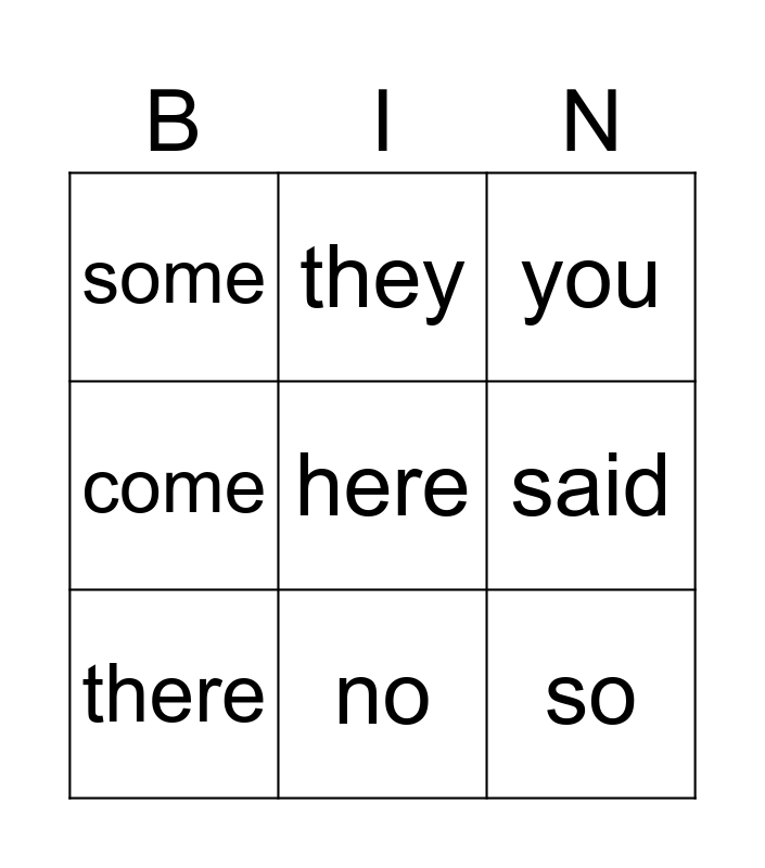 Yellow Tricky Words Bingo Card