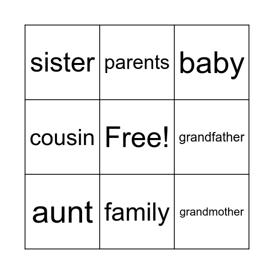 Auslan Family Bingo Card
