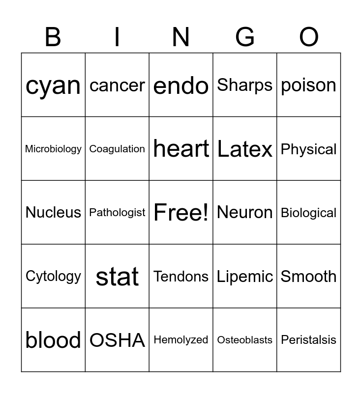 Phlebotomy Bingo Card