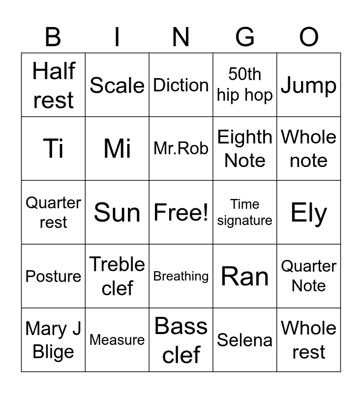 Chorus Bingo Card