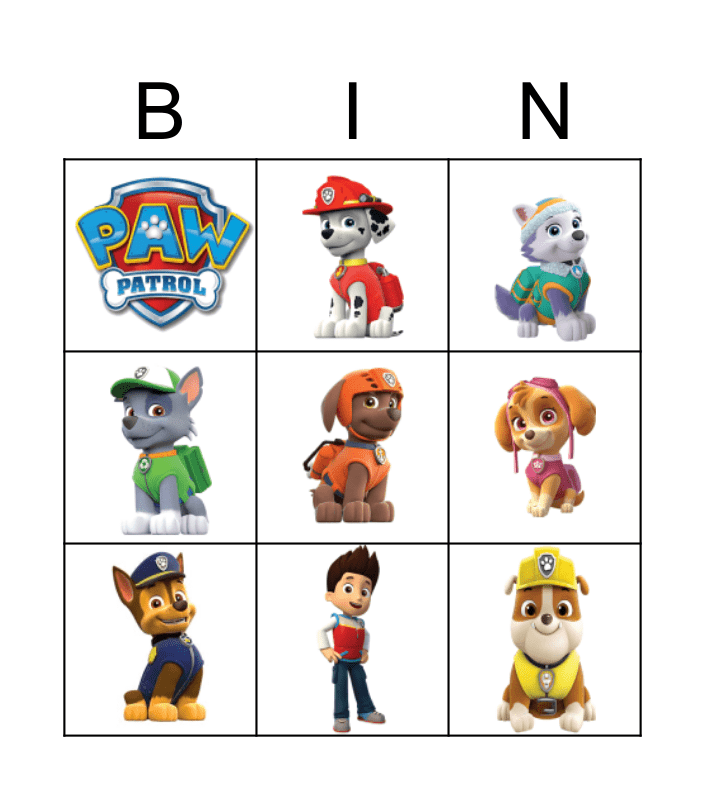 Paw Patrol Bingo Card