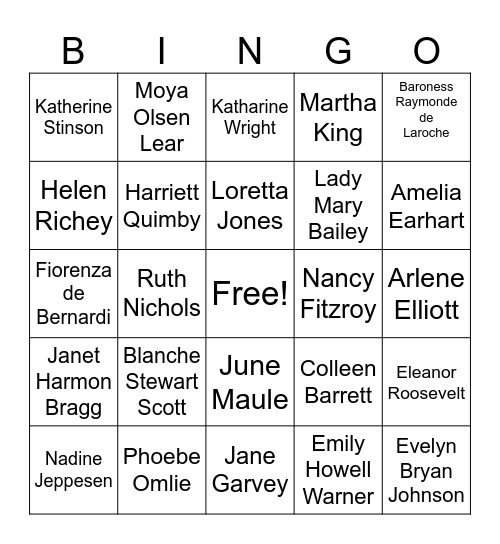 Women In Aviation Bingo Card