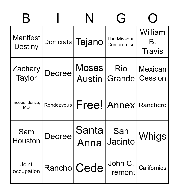 Chapter 12 Bingo Card