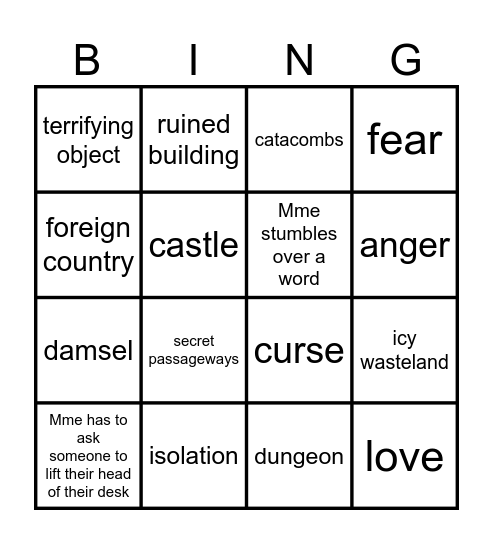 Gothic Elements Bingo Card