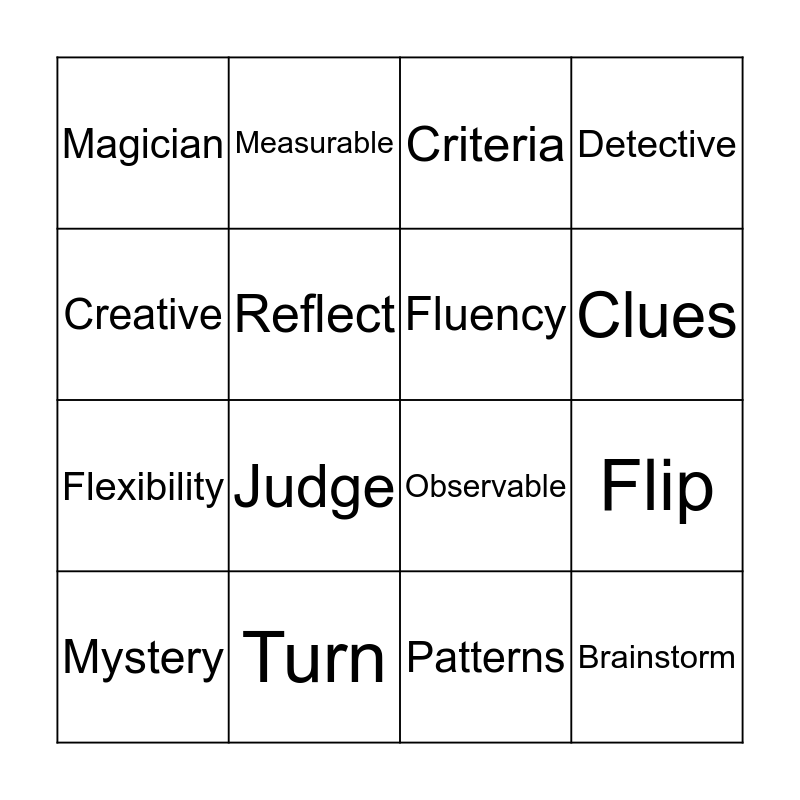 Critical Thinking BINGO Card