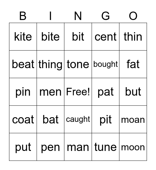 Minimal Pairs Bingo Card
