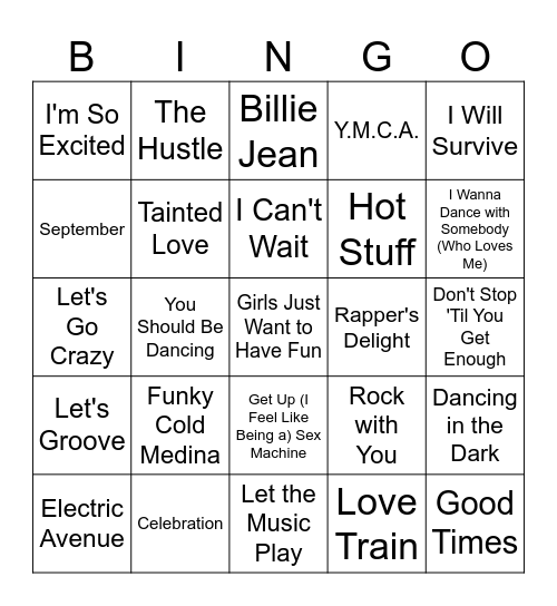 DJ Bingo 70s & 80s Bingo Card