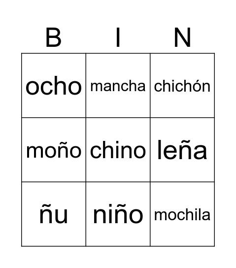 CH, ñ Bingo Card