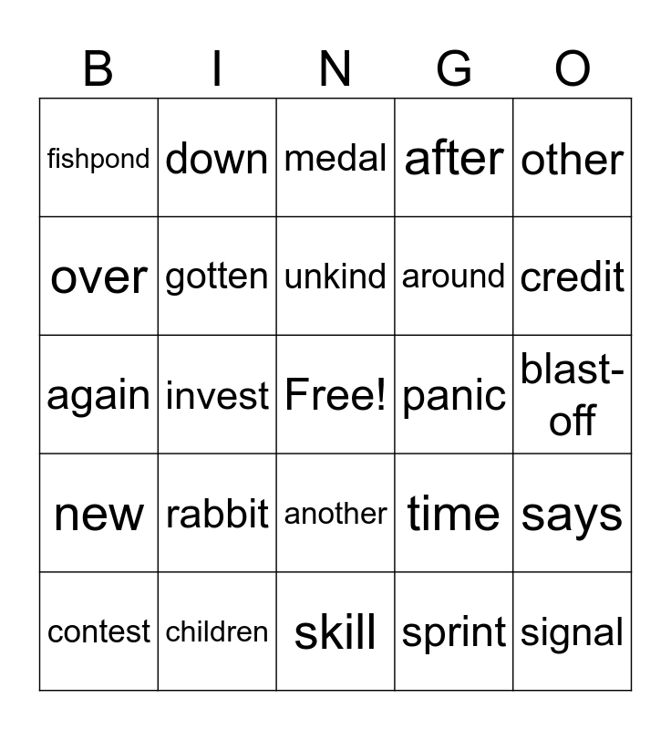The Running Contest Bingo Card