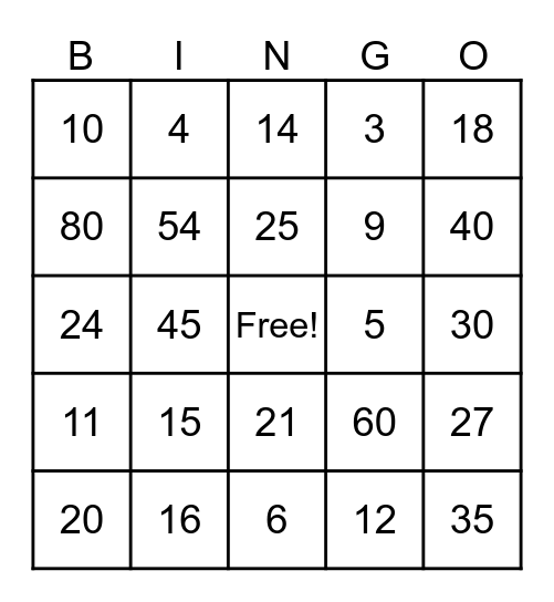 Ratio and Proportion Bingo Card