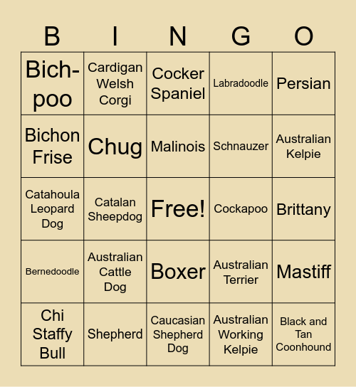 CAT AND DOG BREEDS Bingo Card