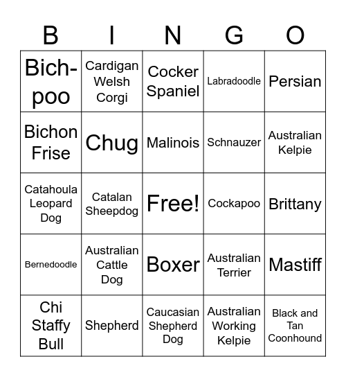 CAT AND DOG BREEDS Bingo Card