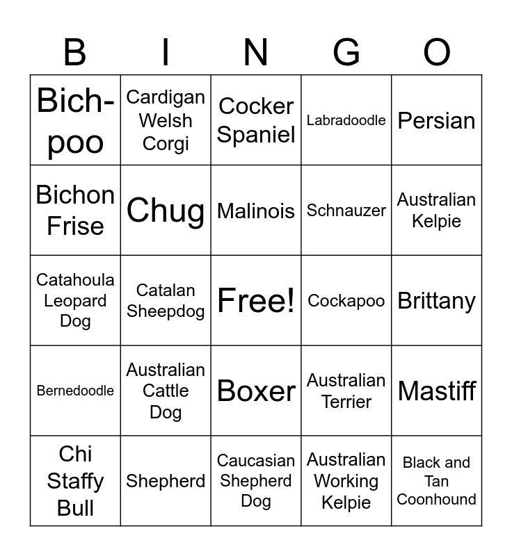 CAT AND DOG BREEDS Bingo Card