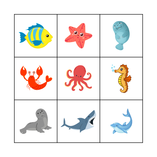 Animales Marinos Bingo Card