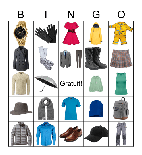 Vêtements Bingo Card