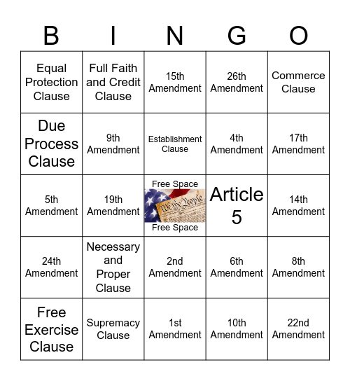 Constitutional Clauses & Amendments Bingo Card