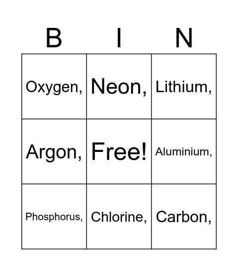 Element Bingo Card