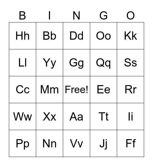 Phonics Letters Bingo Card