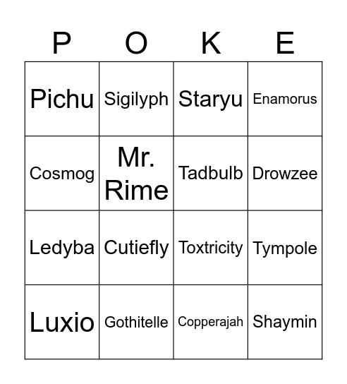 Pixelmon Bingo Card