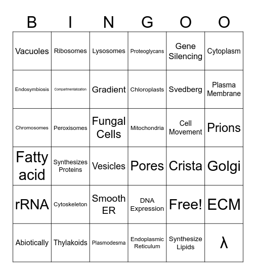 Chapter 4 | Cells & Organelles Bingo Card