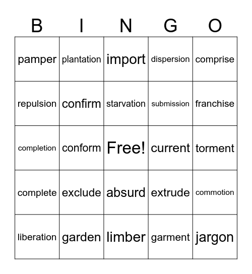 R-controlled, Pilgrim/Ostrich, tion/sion Bingo Card