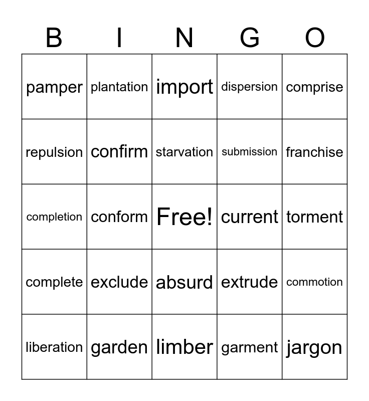R-controlled, Pilgrim/Ostrich, tion/sion Bingo Card